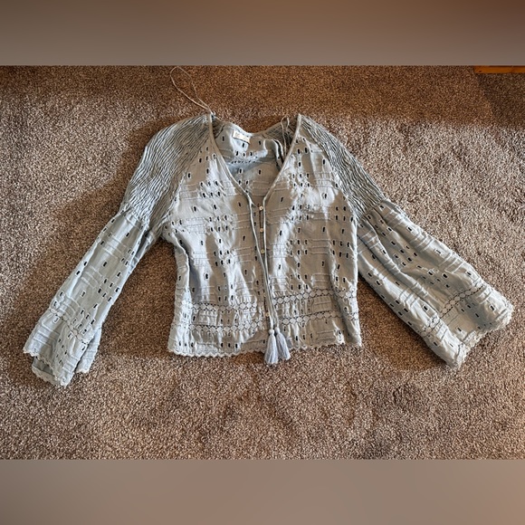 Zara | Tops | Zara Blue Top With Beautiful Sleeves | Poshmark
